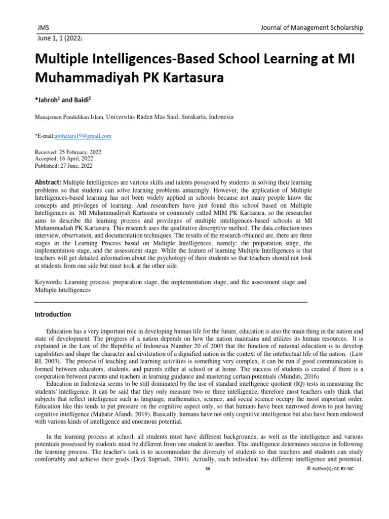 Multiple Intelligences-Based School Learning | PDF | Intelligence | Intelligence Quotient