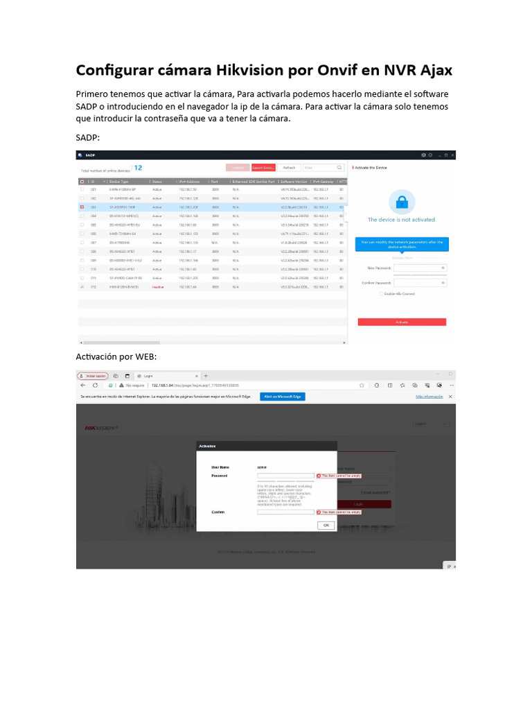 Configurar Camara Hikvision Por Onvif en NVR Ajax | PDF