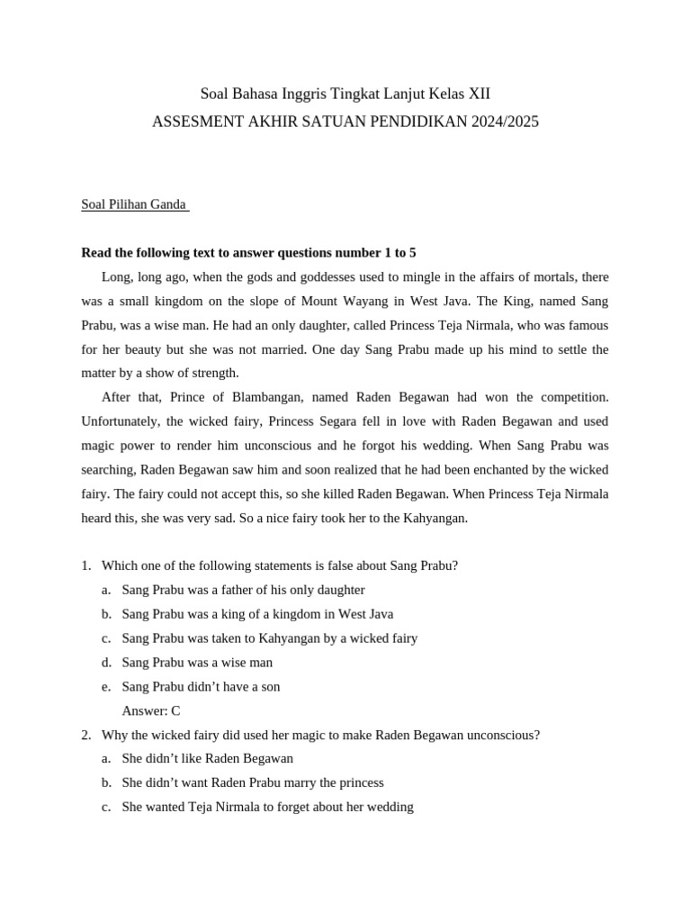 SOAL AASP Bahasa Inggris Tingkat Lanjut Kelas XII 2024-2025 | PDF | Financial Literacy | Pesticide