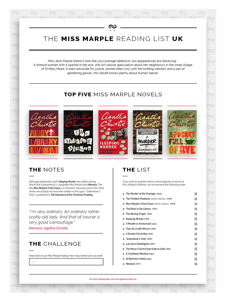 Miss Marple Reading List | PDF | Miss Marple | Crime Thriller