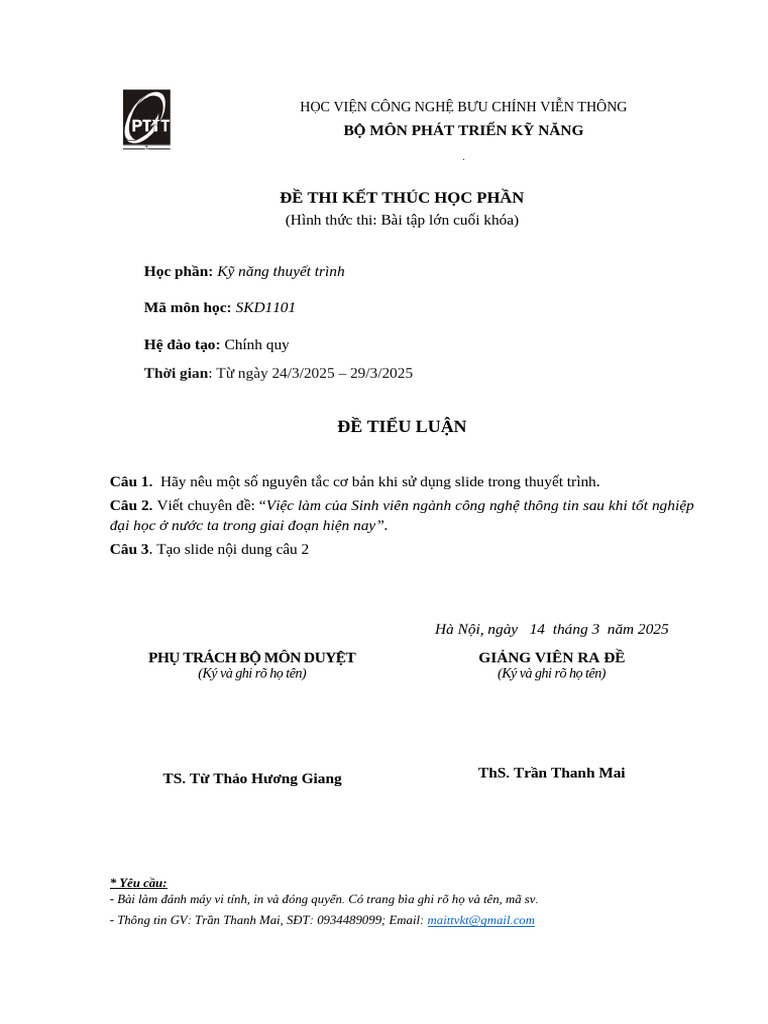 TH ĐE THI - TT MAI - D1 T3-2025 - LT2 | PDF