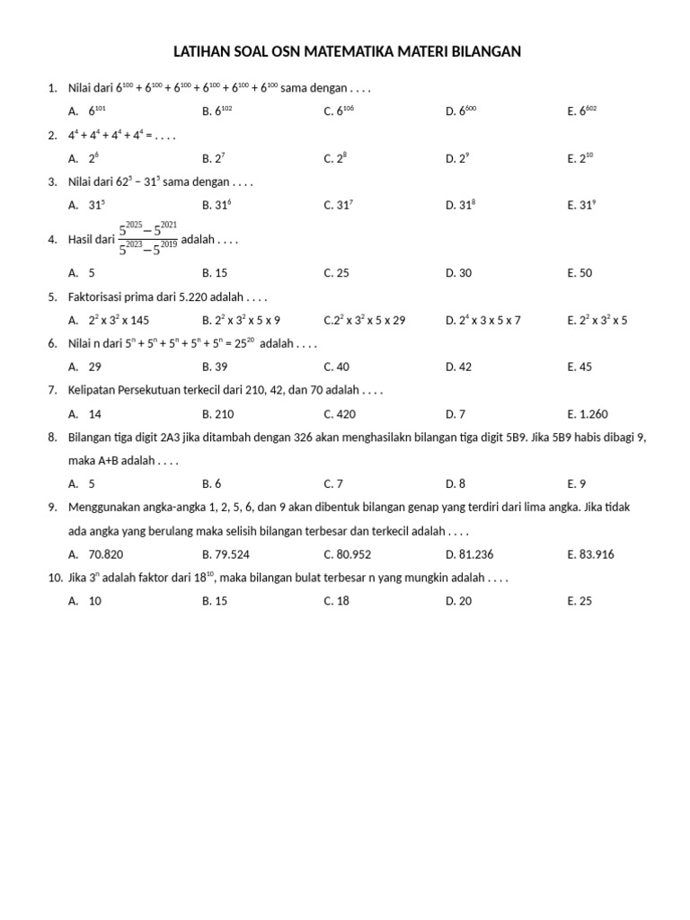 Latihan Soal Osn Matematika Materi Bilangan | PDF