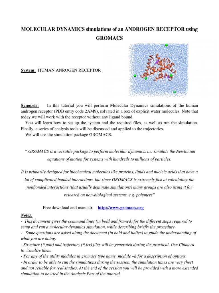 MOLECULAR DYNAMICS Simulations of An ANDROGEN RECEPTOR Using Gromacs | PDF