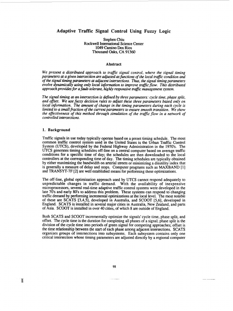 Adaptive Traffic Signal Control Using Fuzzy Logic | PDF | Traffic