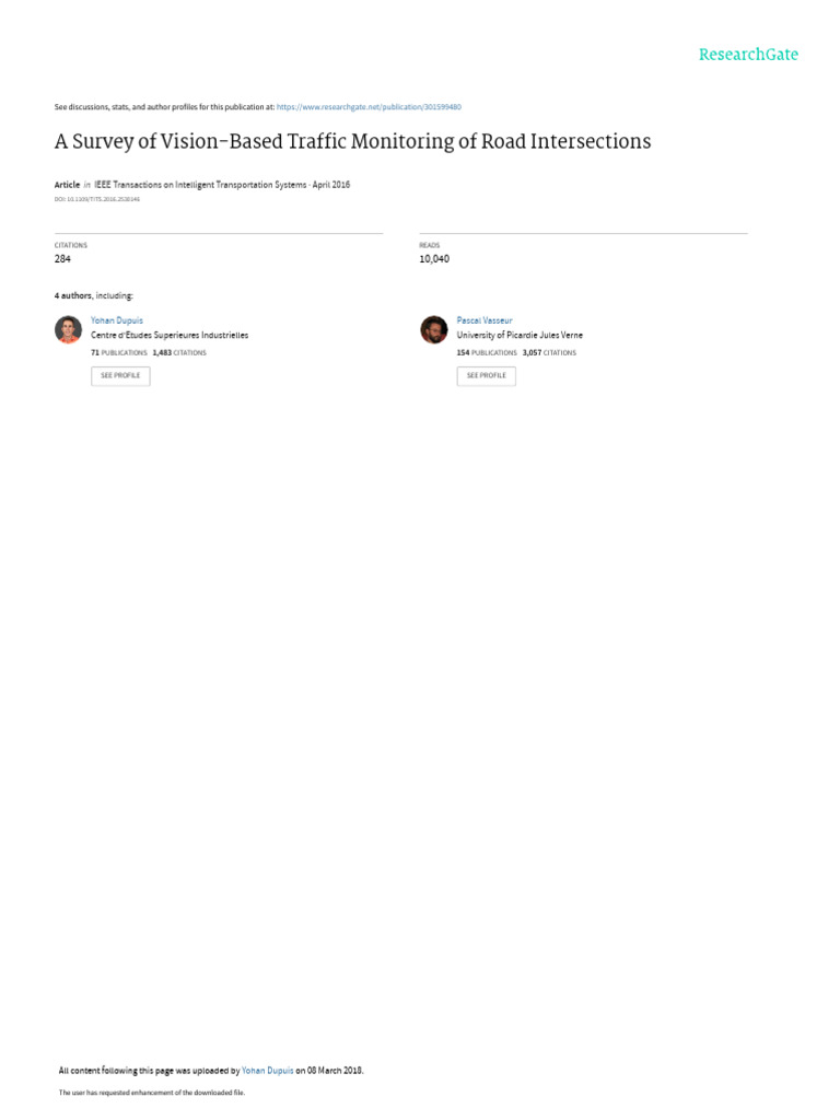 A Survey of Vision-Based Traffic Monitoring of Road Intersections | PDF ...