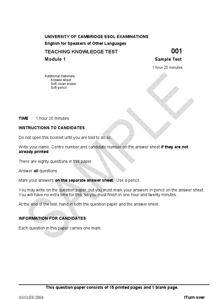 Tkt m1 Sample 2004 | Noun | English Language