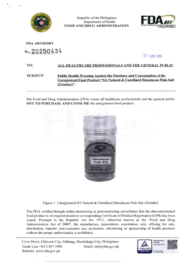 FDA Advisory No.2025 0434 | PDF