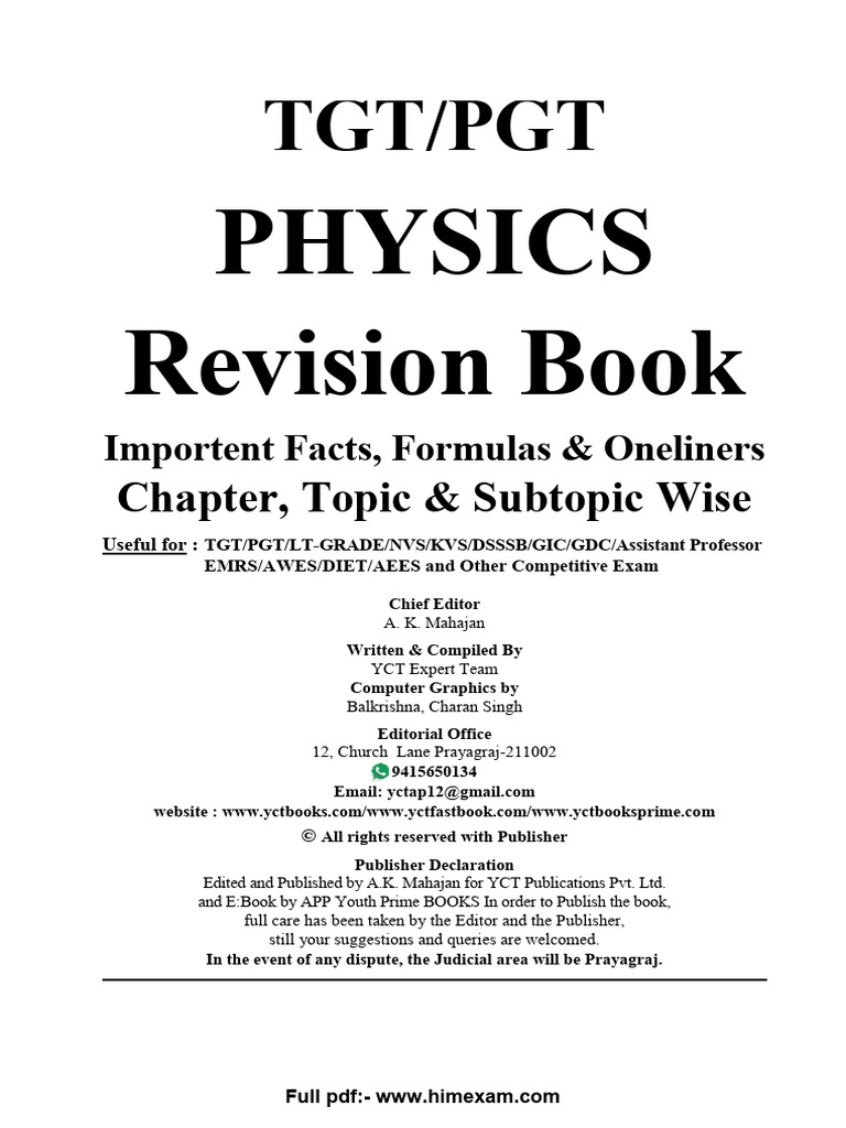 YCT 2025 TGT PGT Physics Revision Book English Medium Watermark (1) | PDF | Area | International ...