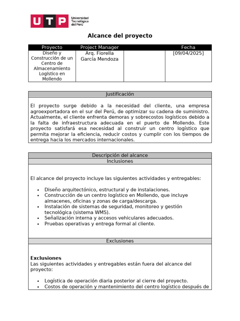 Formato+Alcance - GRUPO 14 | PDF | Logística | Business