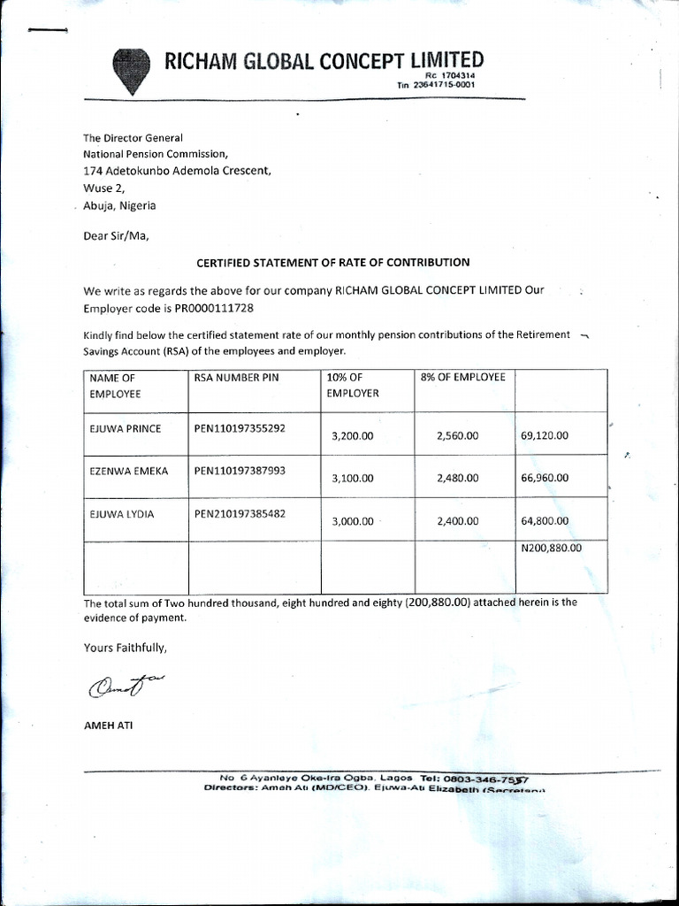 Statement of Rate Contribution | PDF