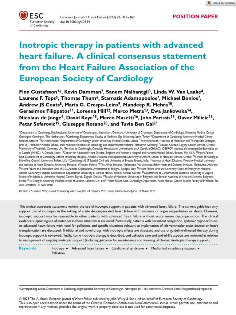 Inotropic Therapy in Patients With Advanced Heart Failure. A Clinical ...