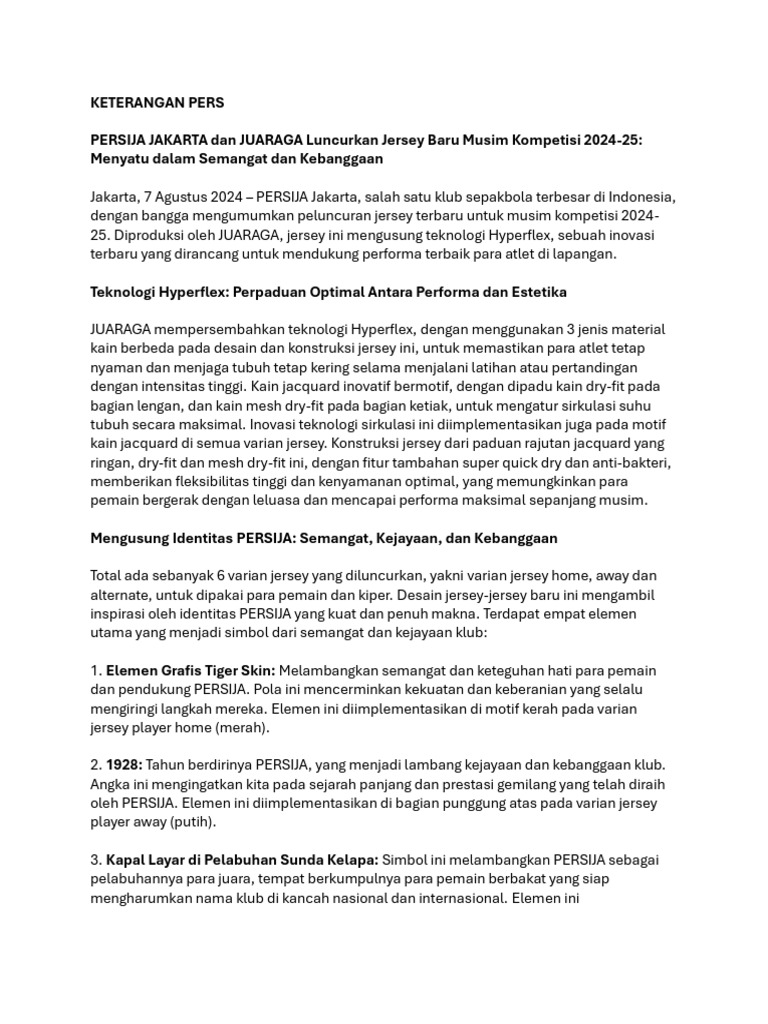 JRA - Press Release - Persija New Kit 2024-25 - Rev2 | PDF