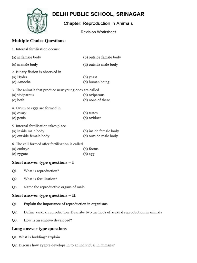 Worksheet - Rep in Animals | PDF