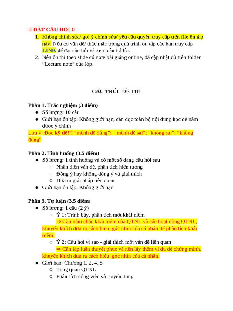 QTNNL - Ôn tập | PDF