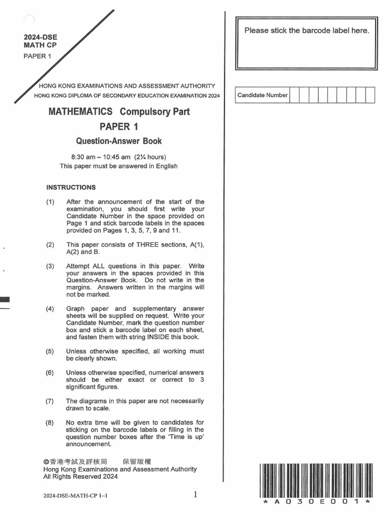 Math DSE 2024 Paper 1 | PDF | Mathematics | Geometry