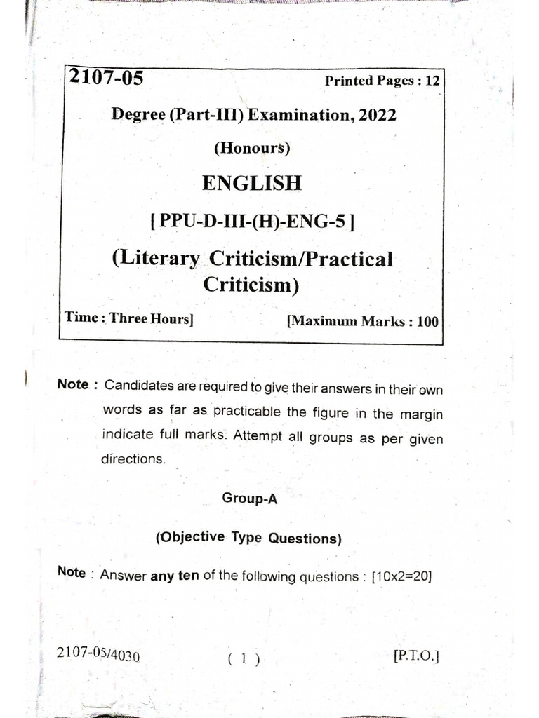 Degree 3 English Honours Pyq 2022 & 2021 | PDF