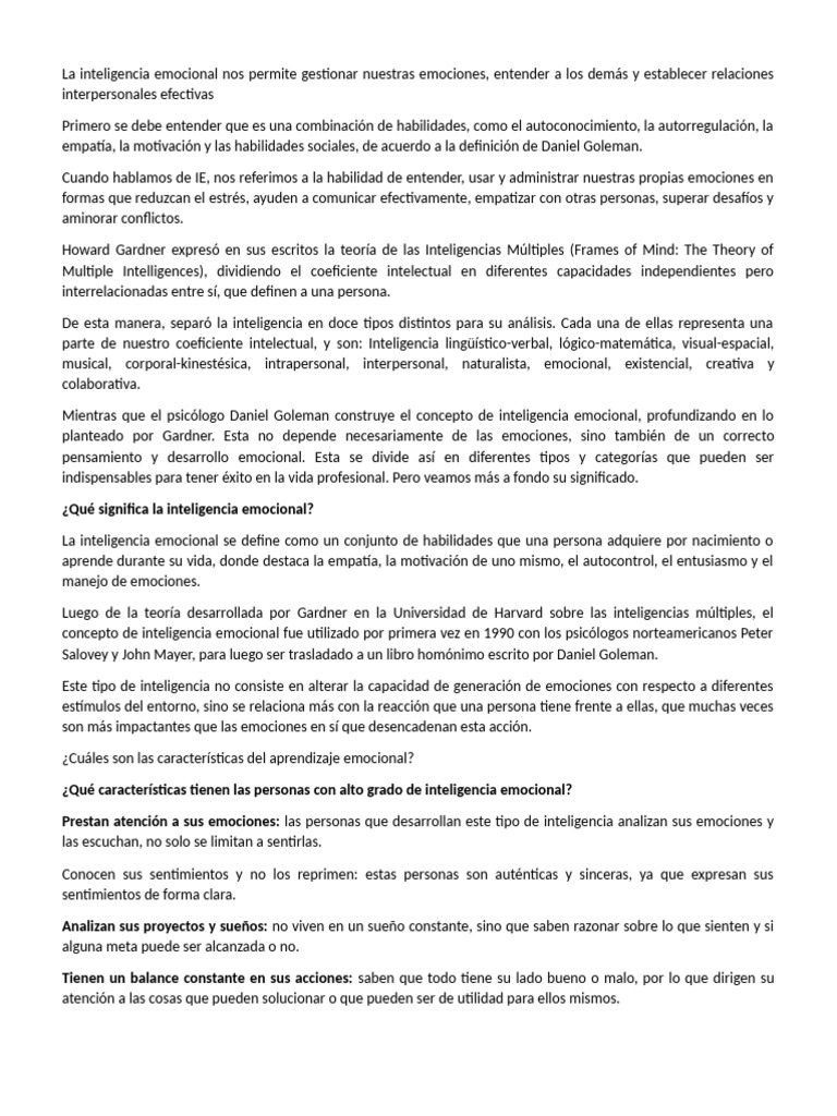 Inteligencia Emocional: Claves y Tipos | PDF | Inteligencia emocional ...