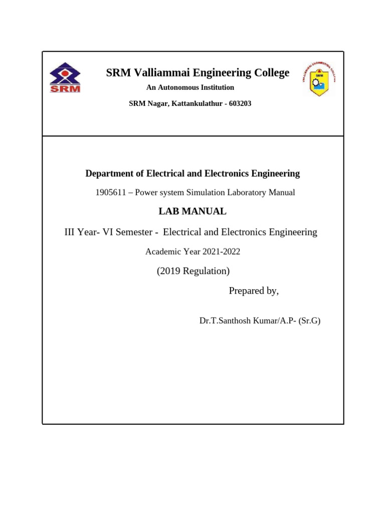 Power System Simulation Lab Manual (1) 1 | PDF | Transmission Line | Electric Power Transmission