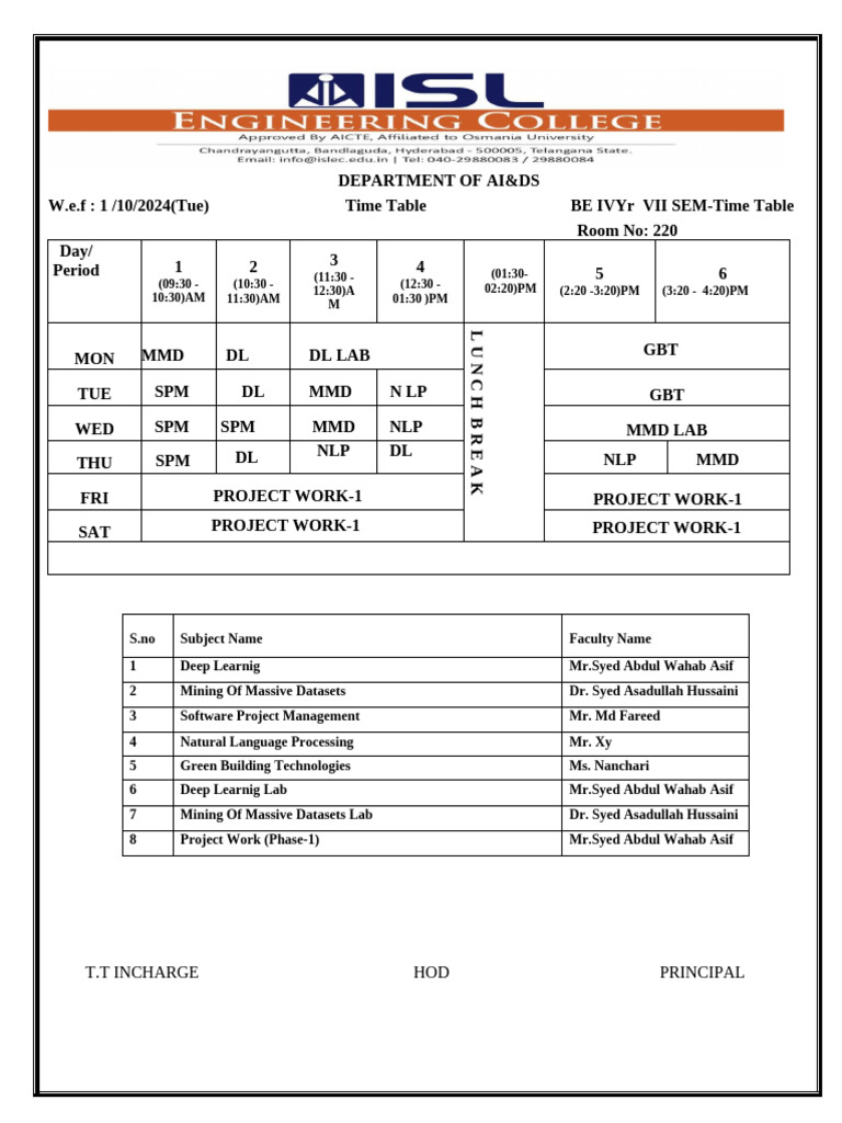 AI&DS IV Year time table 2024 - Copy | PDF | Artificial Intelligence ...