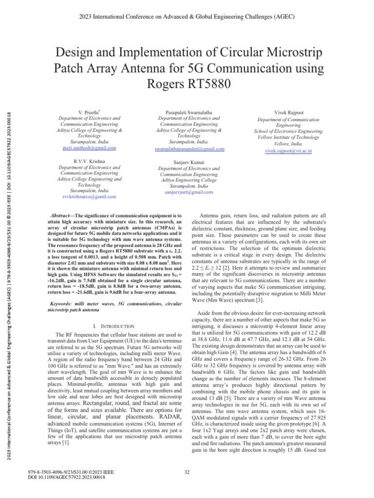 Design and Implementation of Circular Microstrip Patch Array Antenna ...