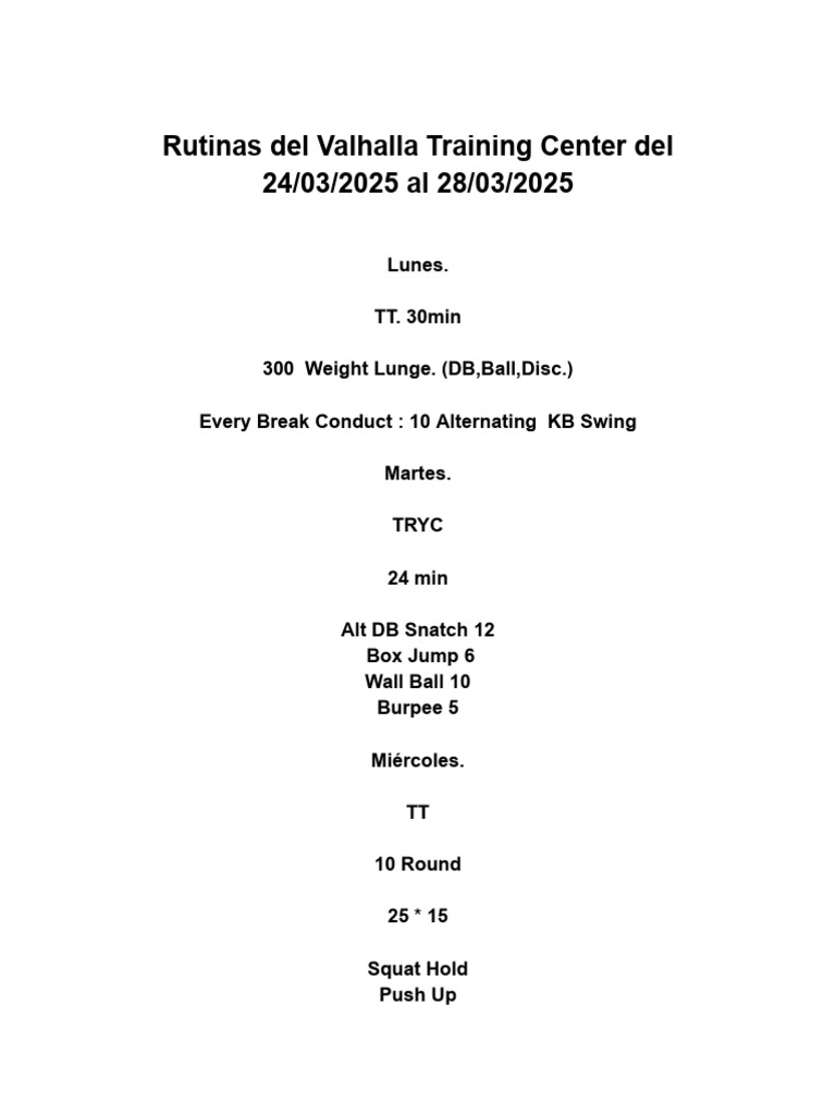 Valhalla Training Center Routine: Mar 2025 | PDF