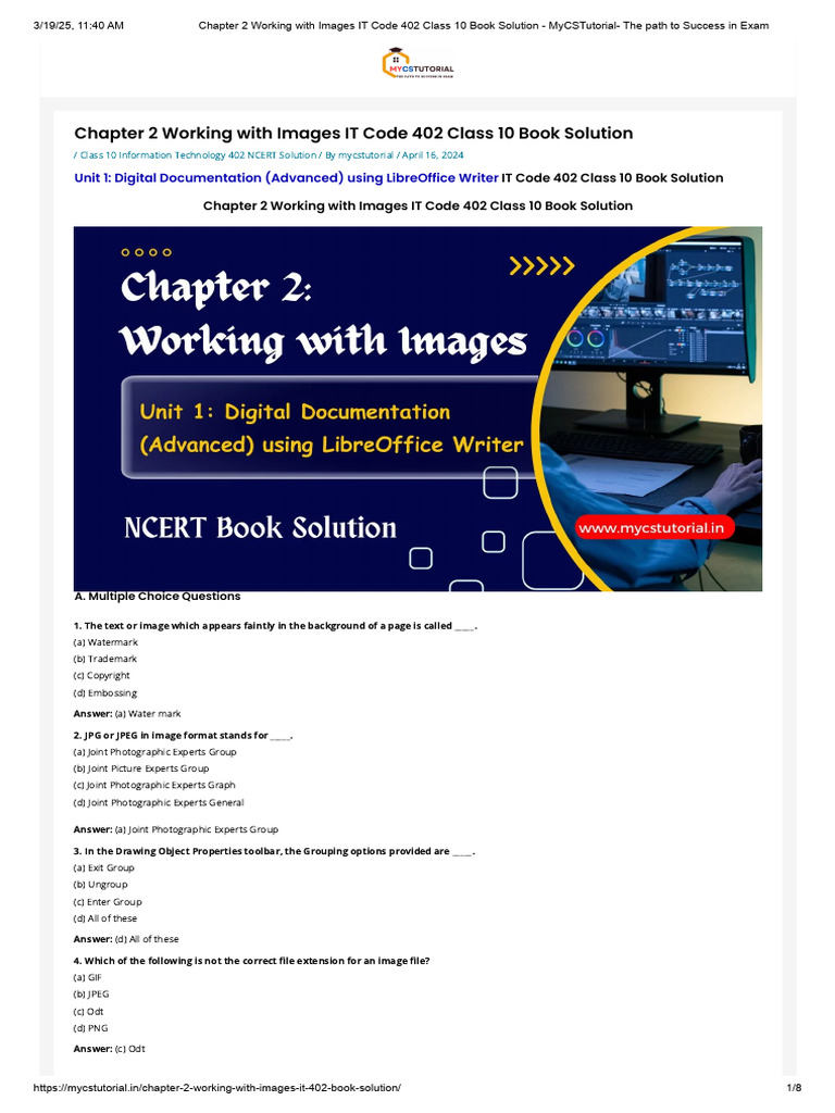 Chapter 2 Working With Images IT Code 402 Class 10 Book Solution | PDF | Imaging | Image Processing