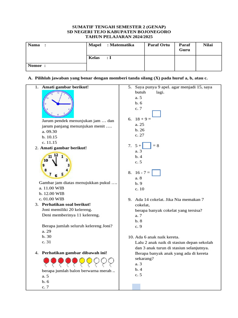 STS Kelas 1 MTK | PDF
