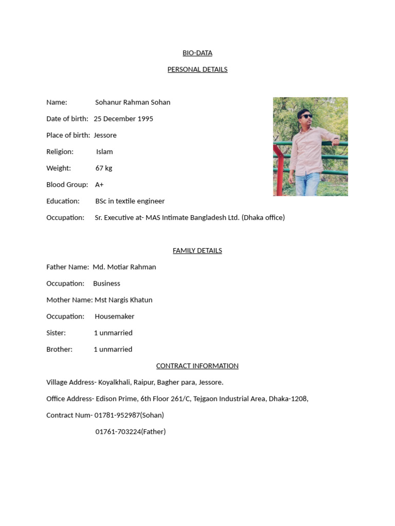 Bio-Data Sohan | PDF