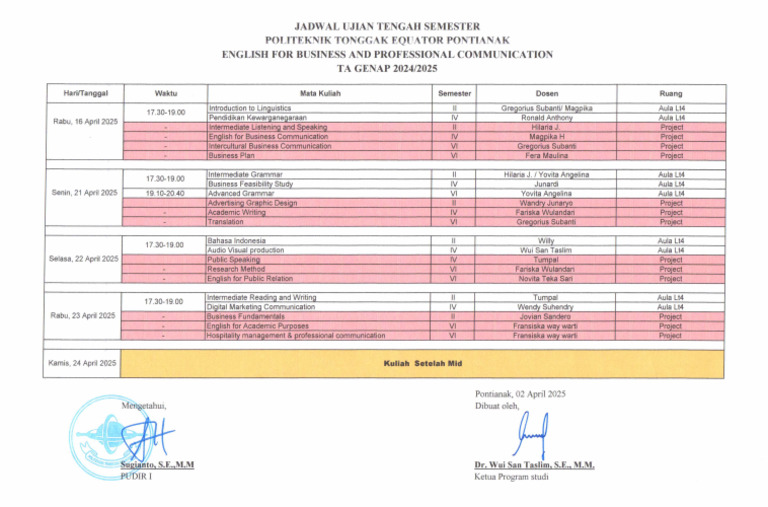 Jadwal MID EBPC Genap 24-25 | PDF