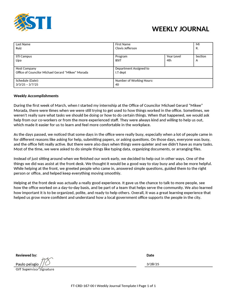 BSIT-Weekly-Journal-RUIZ (WEEK 2) | PDF