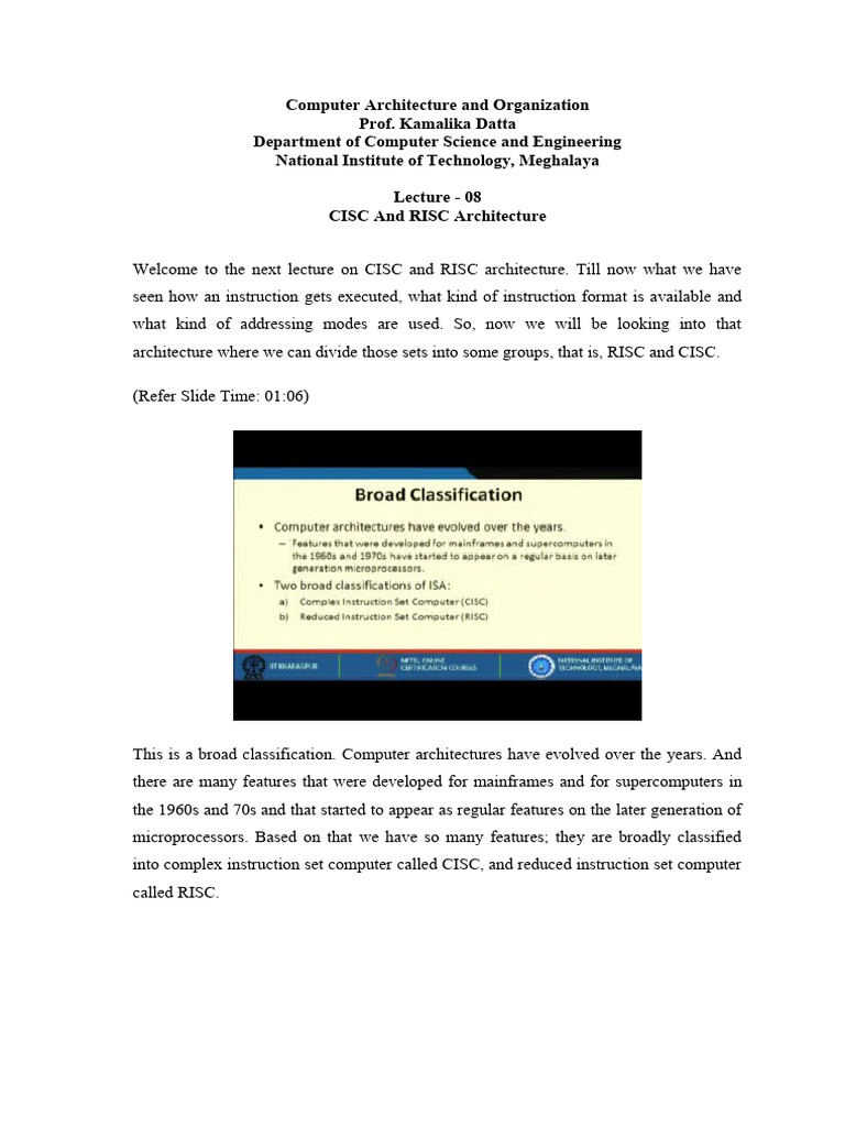 RISC CISC Architecture IITKGP | PDF | Computer Architecture ...