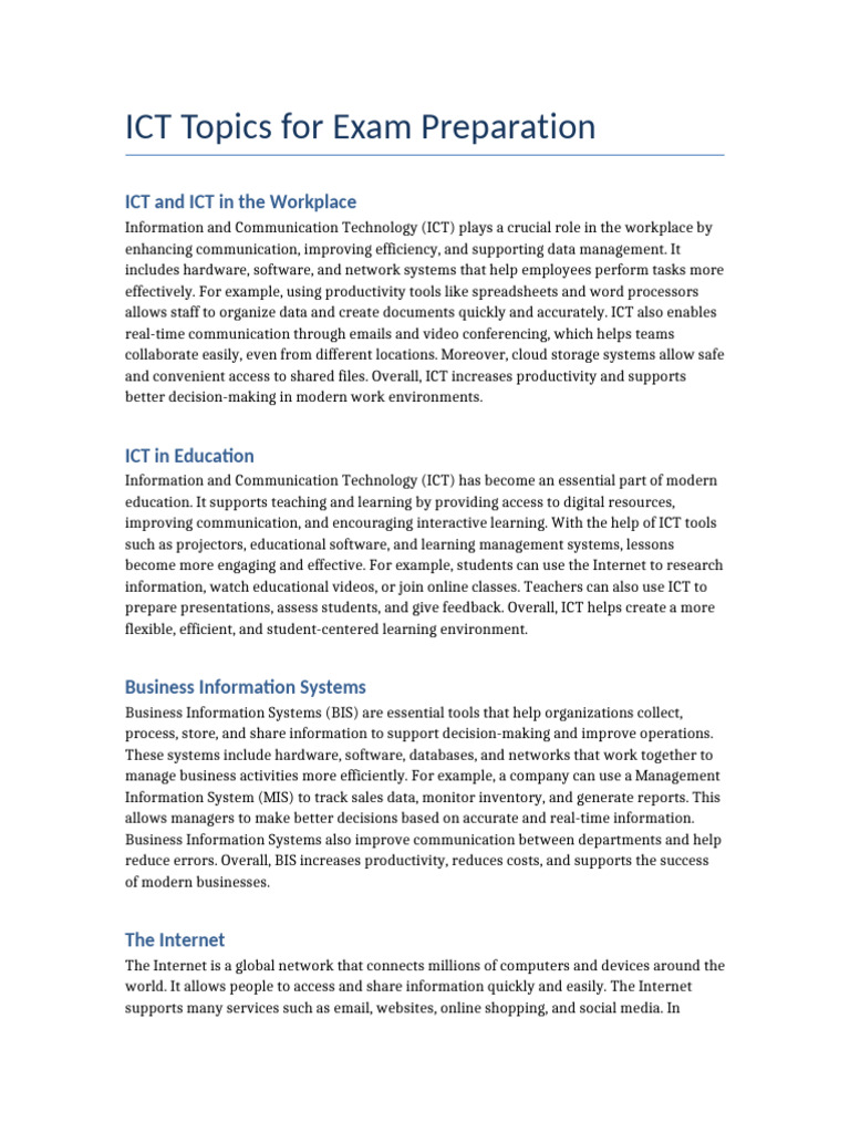 ICT Exam Preparation Topics | PDF | Educational Technology | Augmented ...