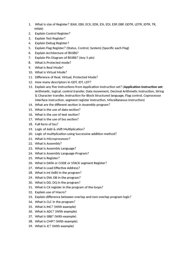 Oral Question For Microprocessor | PDF | Assembly Language | Computer ...