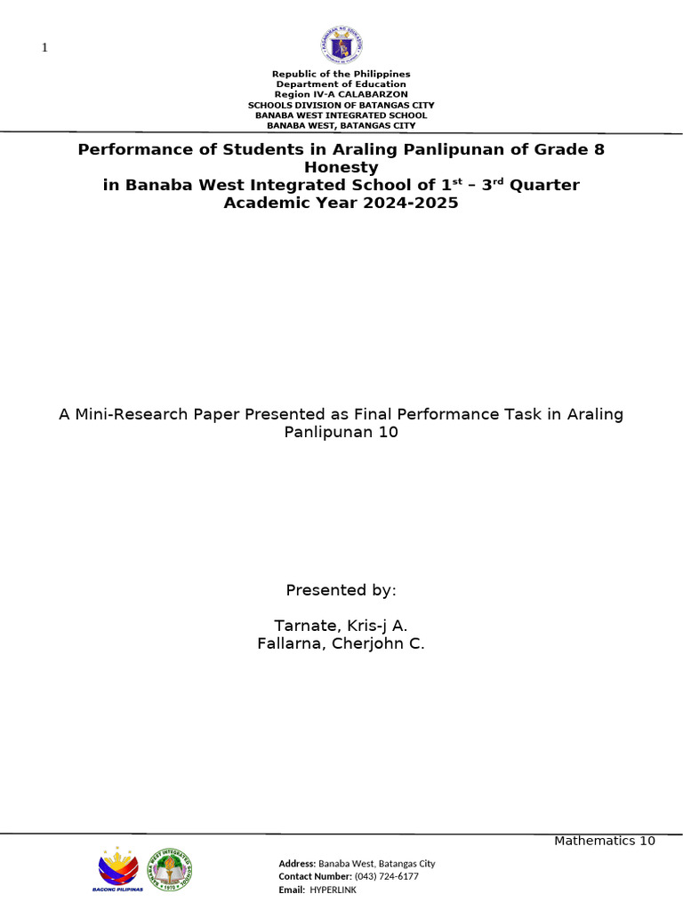 MATHEMATICS 10 Mini Research Template 2 2 | PDF | Social Sciences ...