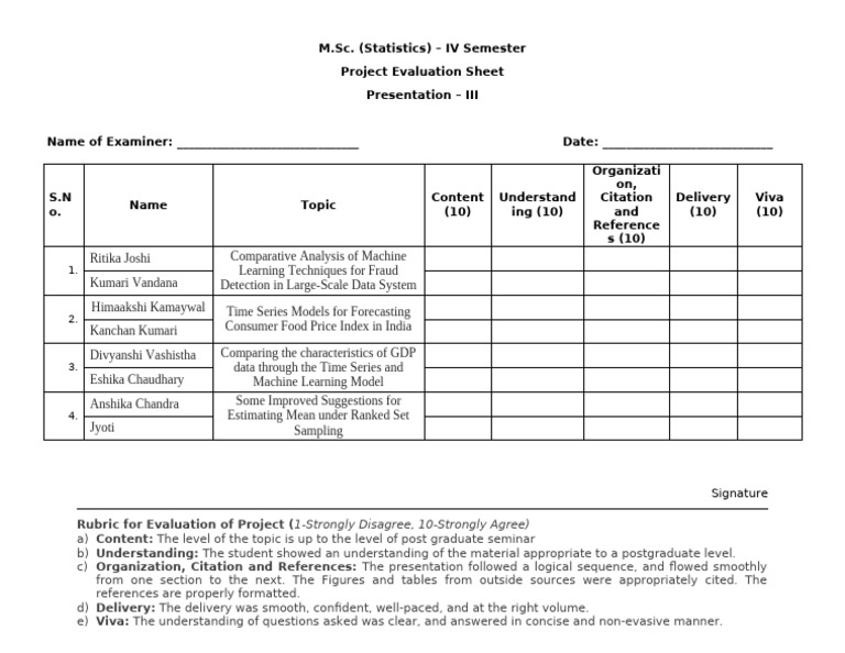 Project Evaluation Sheet | PDF | Time Series | Scientific Method