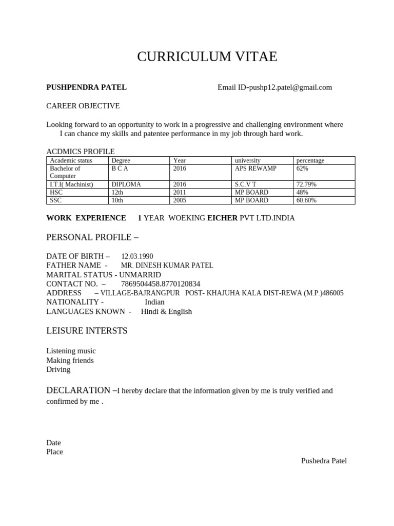Pushpendra Patel's CV Overview | PDF