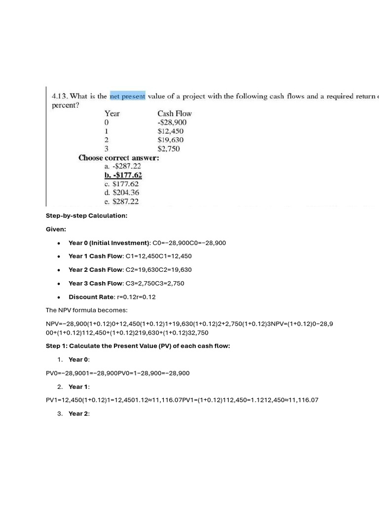 NPV Calculation for Investment Analysis | PDF