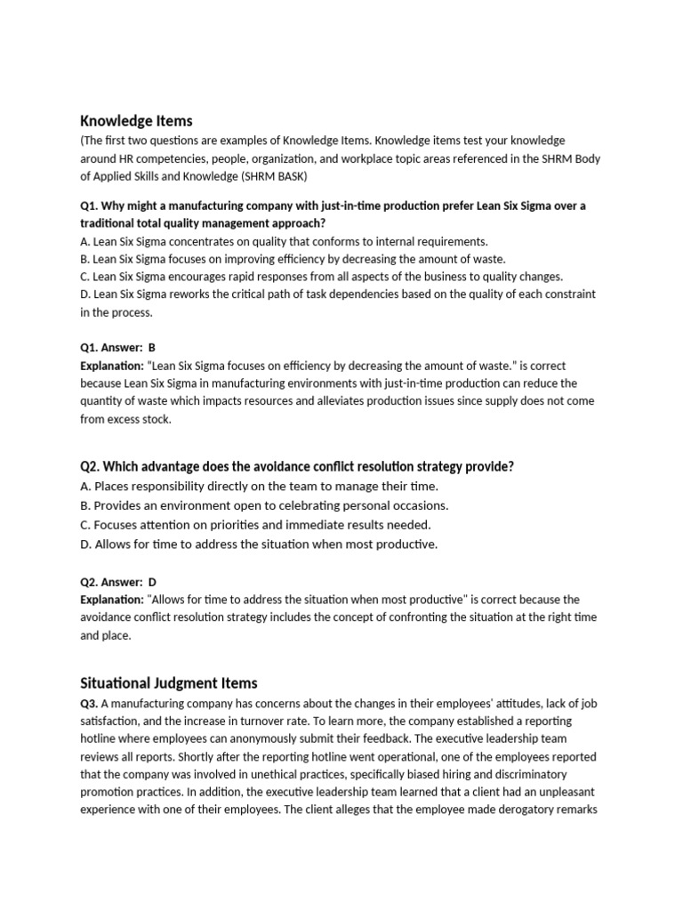 Sample Questions SHRM - SCP | PDF | Six Sigma | Leadership