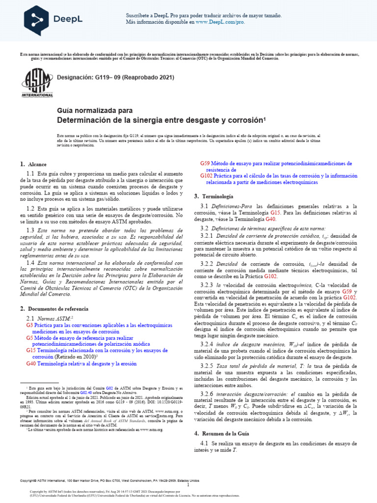 ASTM G119!09!2021 Standard Guide For Determining Synergism Between Wear and Corrosion Es | PDF ...