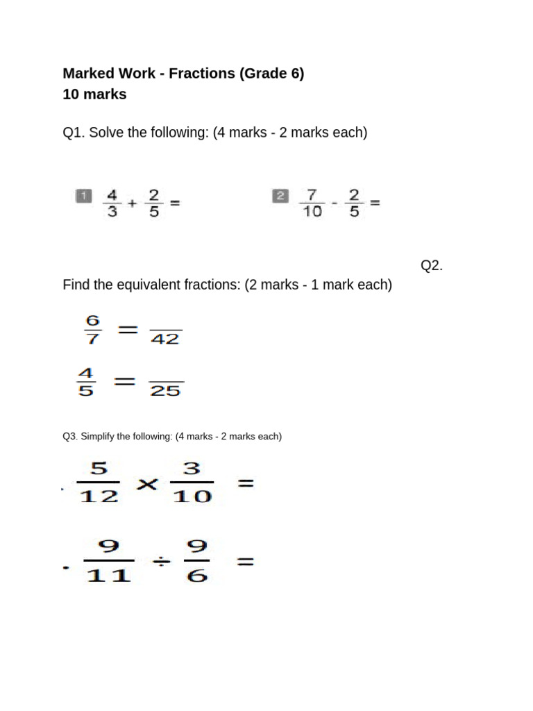 Marked Work - Fractions (Grade 6) (1) | PDF