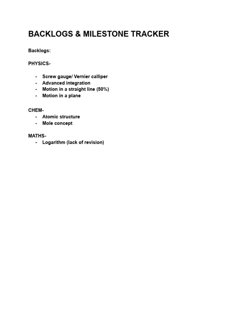 Jee 2026 Progress Tracker | PDF