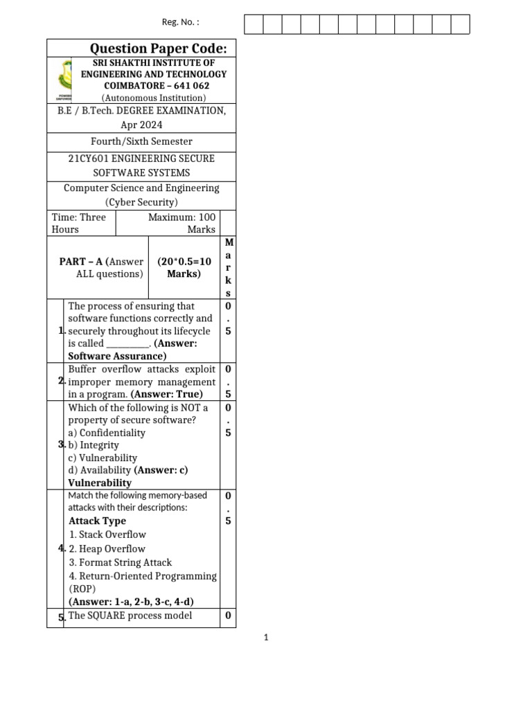 21cy601 Engineering Secure Software Systems | PDF | Security | Computer Security