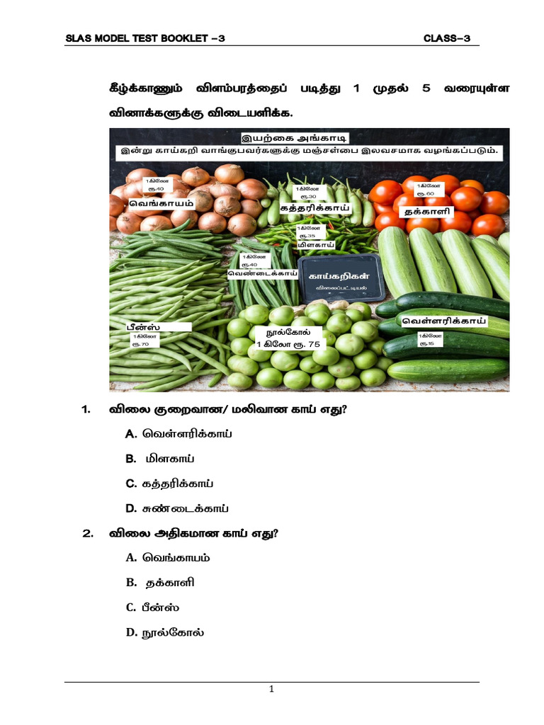 Slas Model Test Booklet - 3 Class-3 | PDF | Zoo | Shape