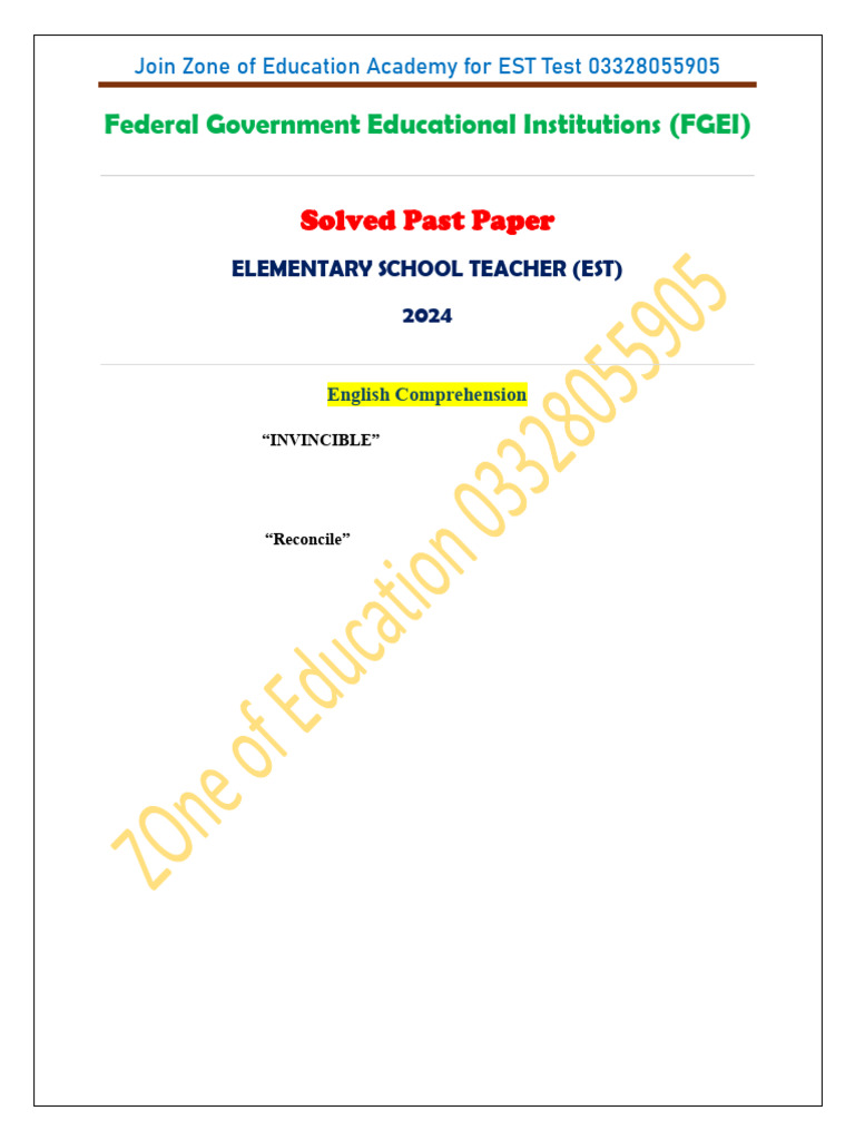 FGEI EST Past Papers 2024 Guide | PDF | Project Based Learning | Learning
