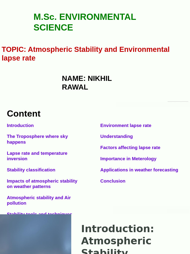 Atmospheric Stability and Environment Lapse Rate | PDF | Troposphere ...