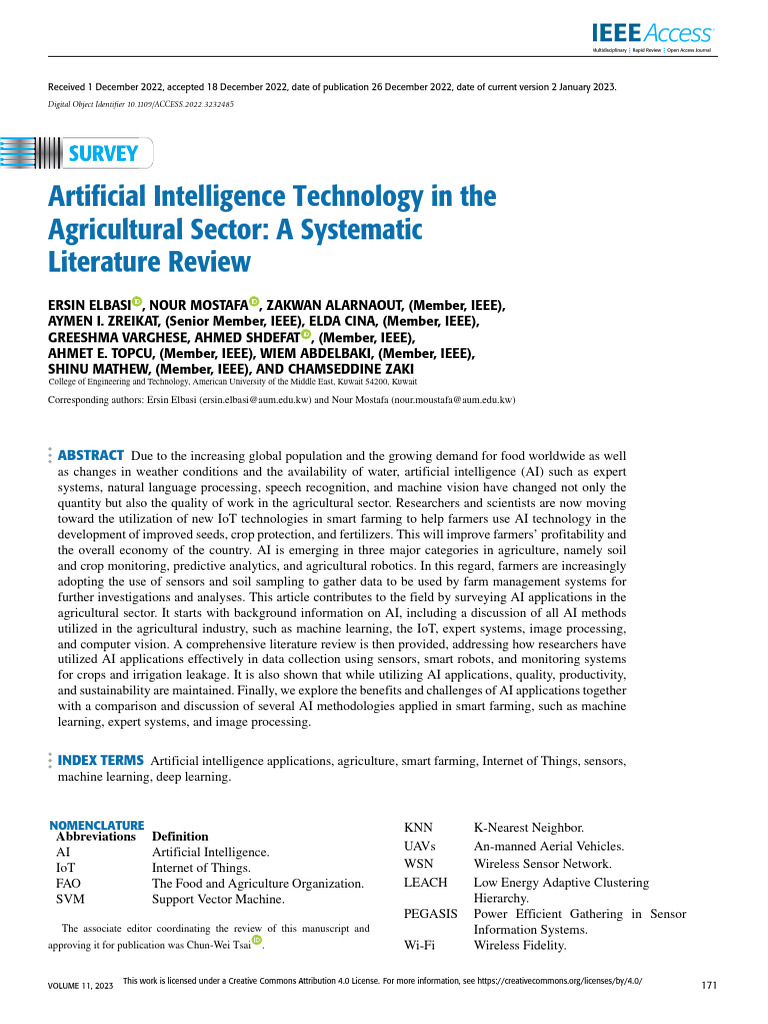 Artificial Intelligence Technology in the Agricultural Sector a Systematic Literature Review ...