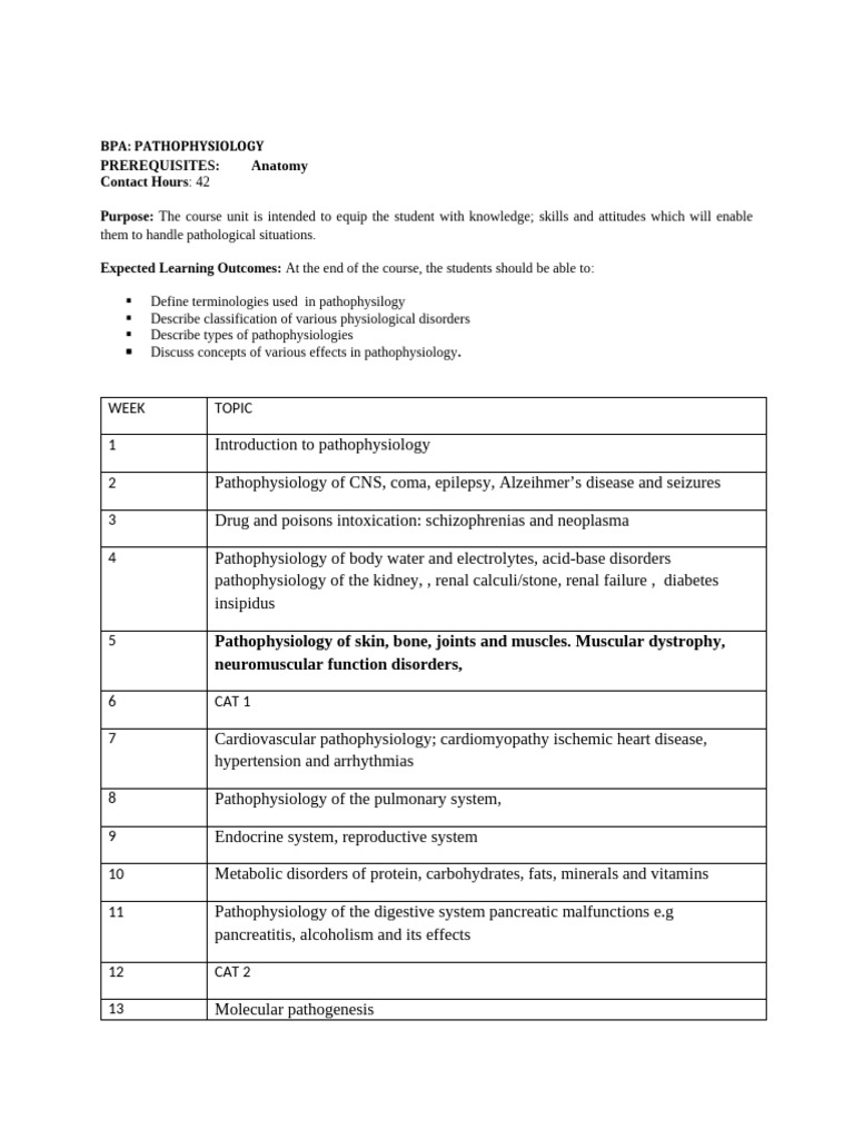 Pathophysiology Course Overview | PDF | Alcohol Intoxication ...