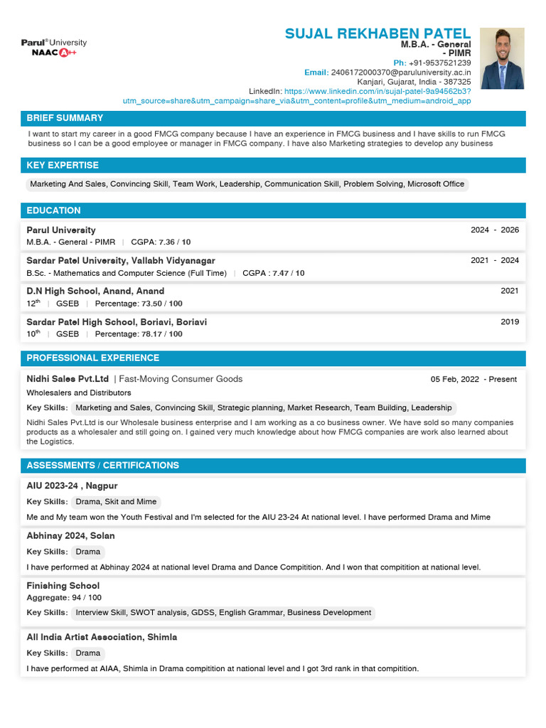 Resume of Professional Work (Sujal Patel) | PDF
