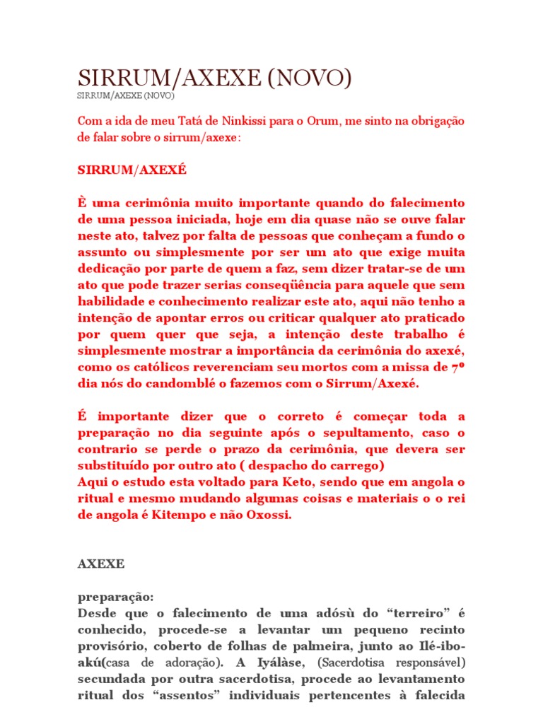 Axexe Sirrum | PDF | Padre | Rituais