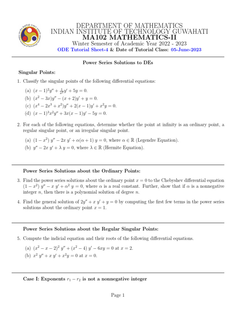 ODE-2023-Tutorial-4 | PDF | Equations | Ordinary Differential Equation